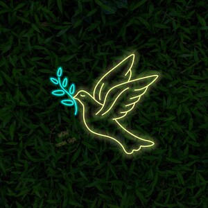 Dove Holding an Olive Branch Led Neon Sign, Dove of Peace Led Neon ...