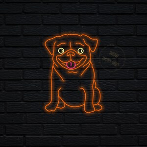 Pug Dog Neon Sign, Pug Neon Lamp Sign, Dog Neon Light, Pug Dog Acrylic ...