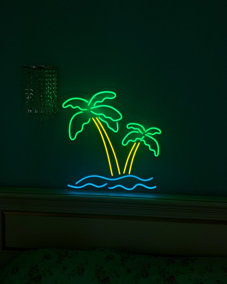 Palm Tree Neon Sign, Beach House Neon Sign, Palm Leaf Neon Light, Miami ...