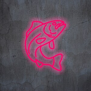 Jumping Trout Fish Neon Sign, Jumping Salmon Neon Sign, Seafood Led ...