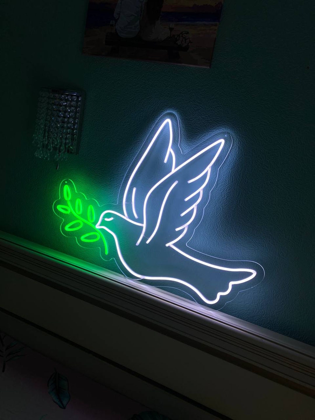 Dove Holding an Olive Branch Led Neon Sign, Dove of Peace Led Neon ...