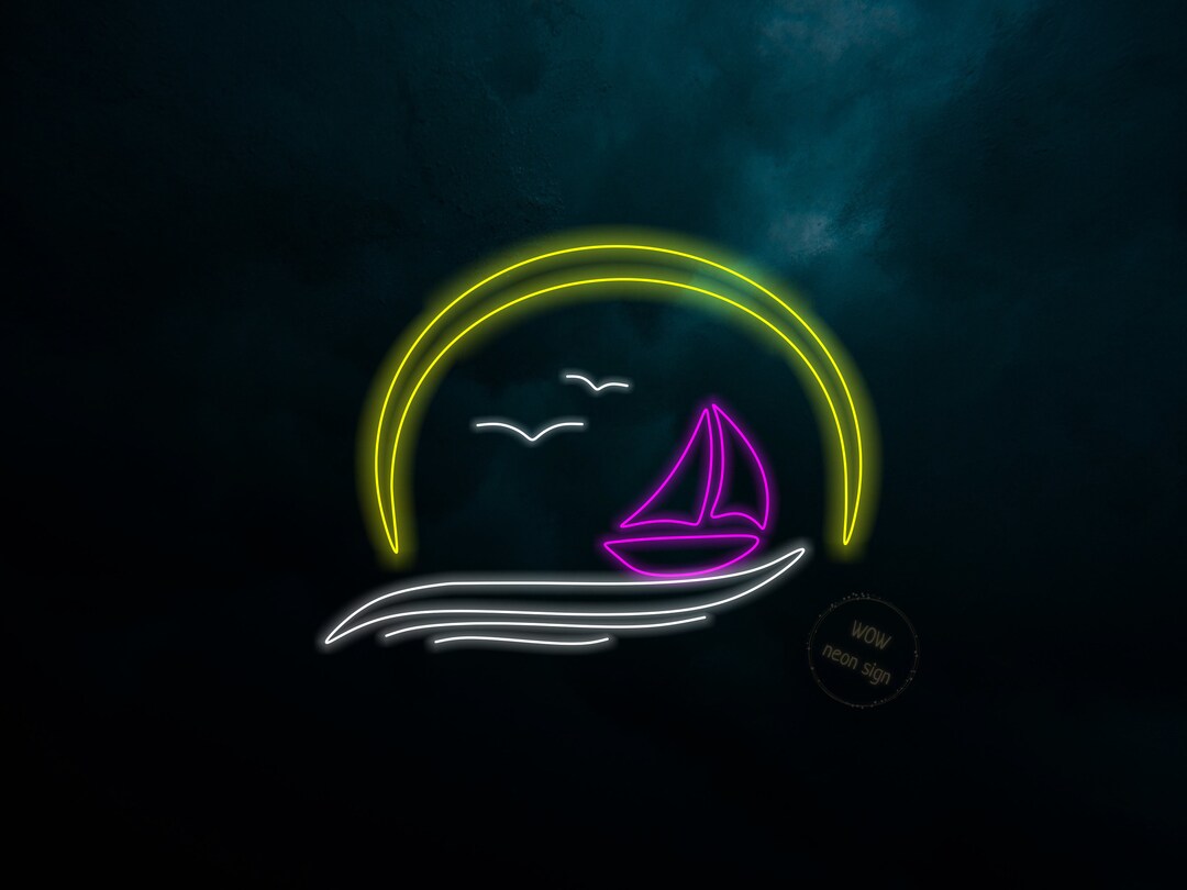 Seascape Neon Led Sign, Sunset on the Sea Led Neon Sign, Seagulls on ...