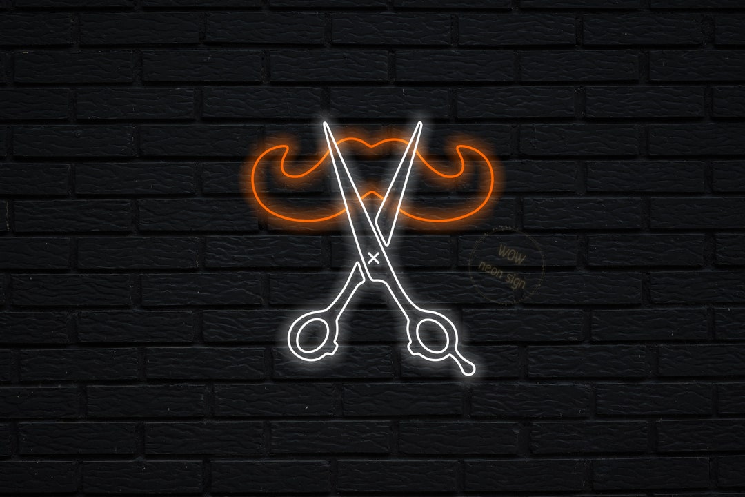 Scissors and Mustache LED Neon Sign, LED Neon Lamp for Barbershop ...