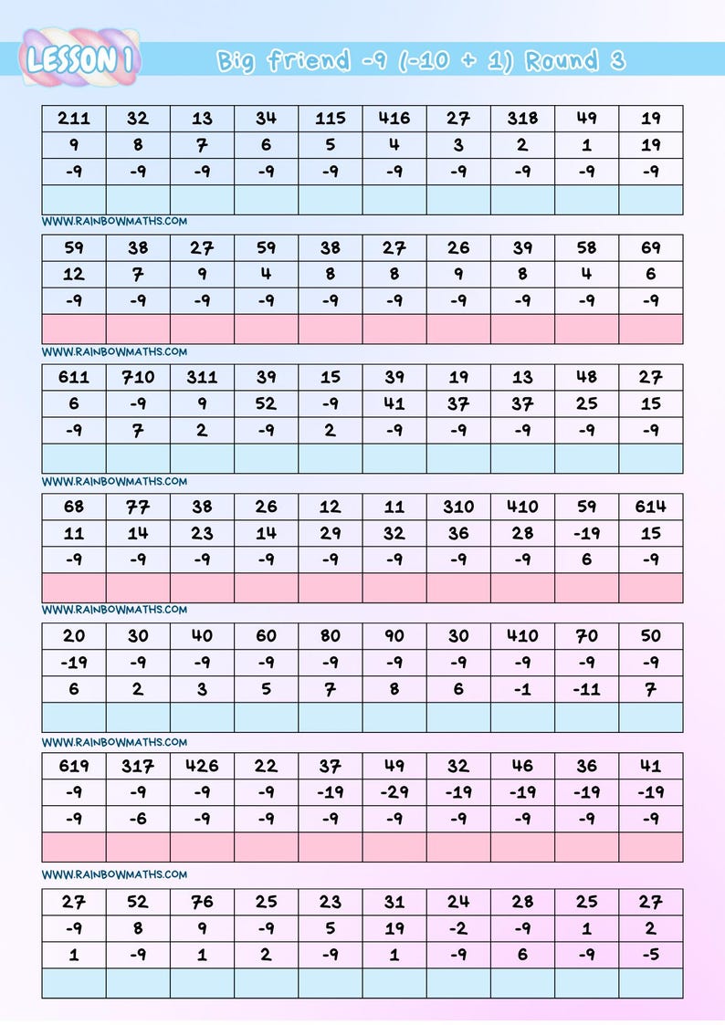 Abacus Soroban Arithmetic Worksheets Big Friends Negative (small/big ...
