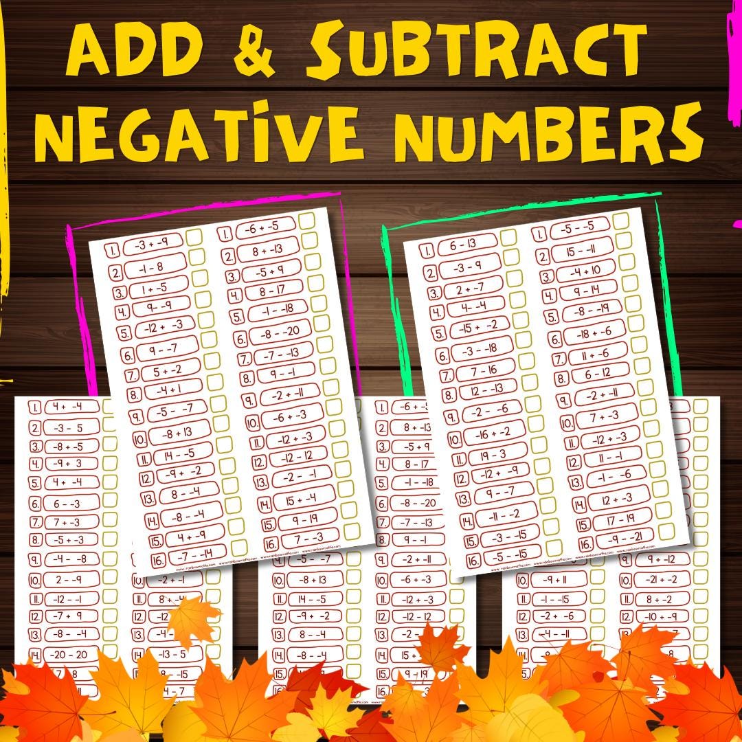Master Negative Numbers: Worksheets for Adding & Subtracting Negatives ...