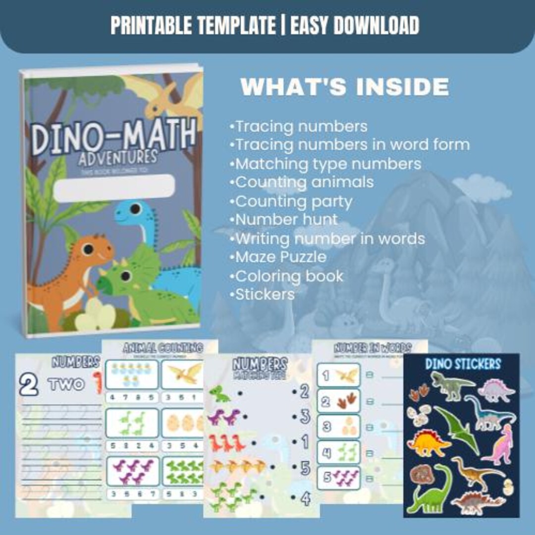 Dino Maths Adventures for Kids Toddlers Home-school Book Workbook Print ...