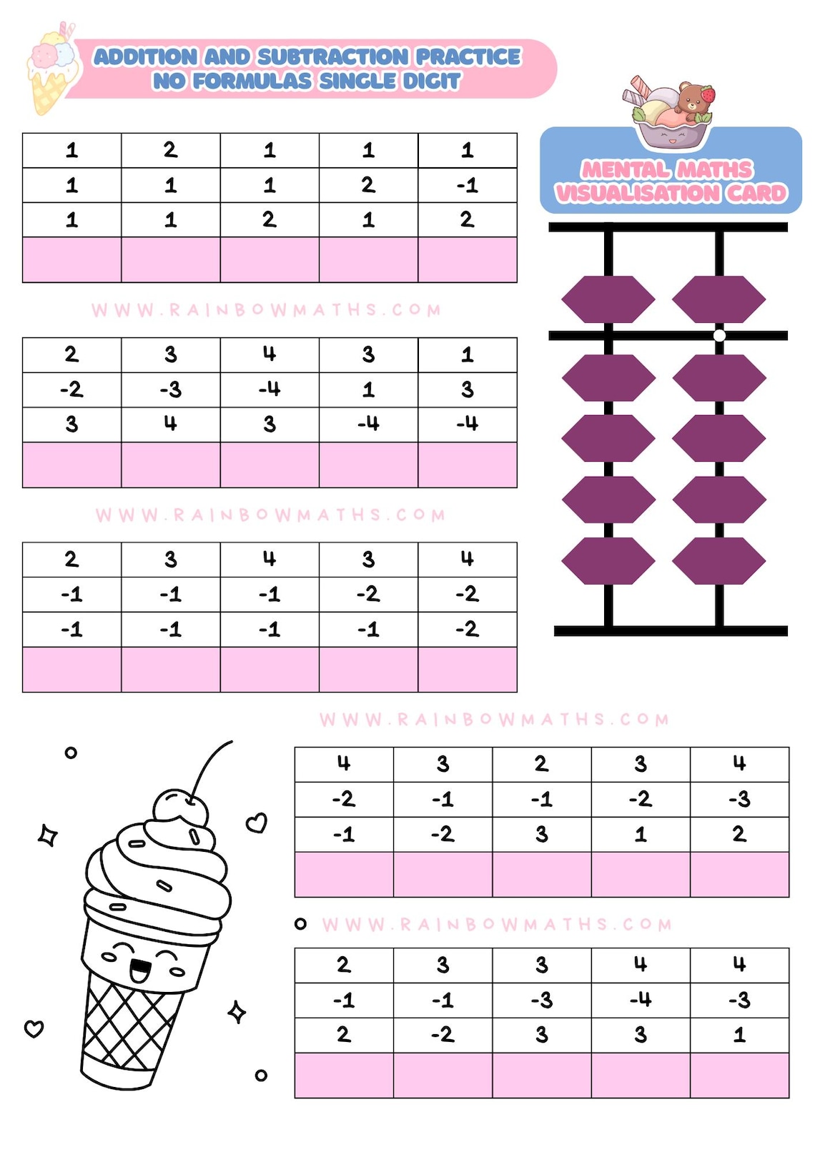 Abacus Beginner Level Worksheets Number 1-10 + Mental Maths ...