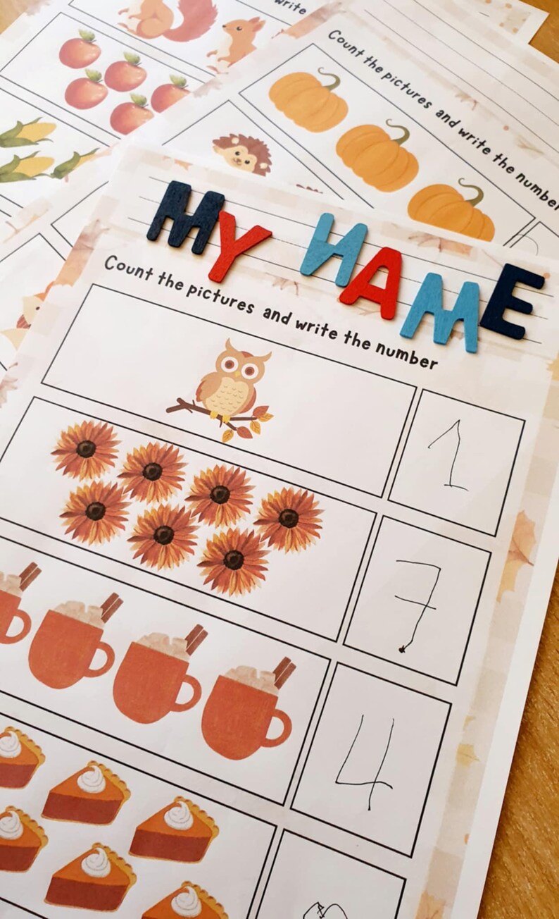 Autumn Counting Worksheets for Kids | 15 Pages A4 | Fun Fall-themed ...
