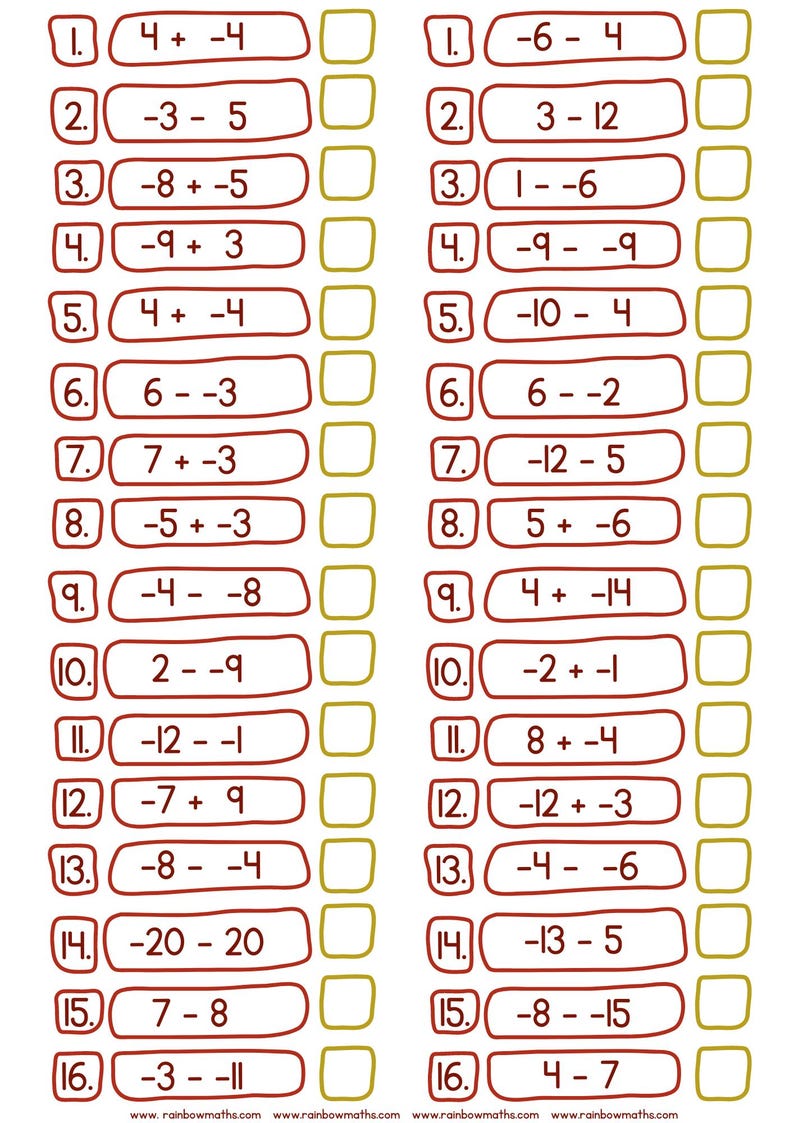 Master Negative Numbers: Worksheets for Adding & Subtracting Negatives ...