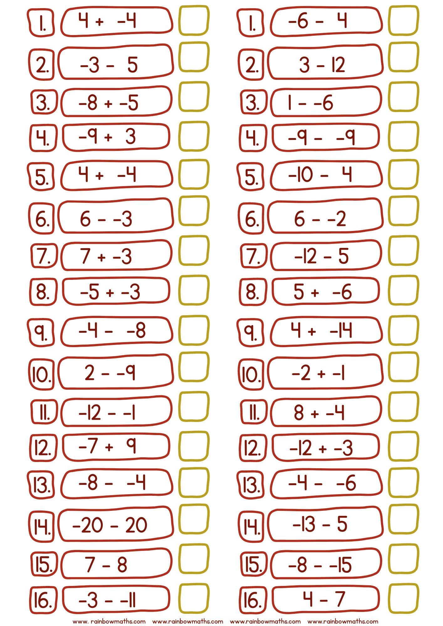 Master Negative Numbers: Worksheets for Adding & Subtracting Negatives ...