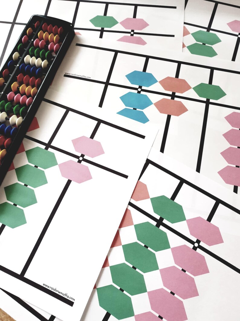 100 Flash Cards Colourful Abacus Soroban A4 Font Landscape Units-tens ...