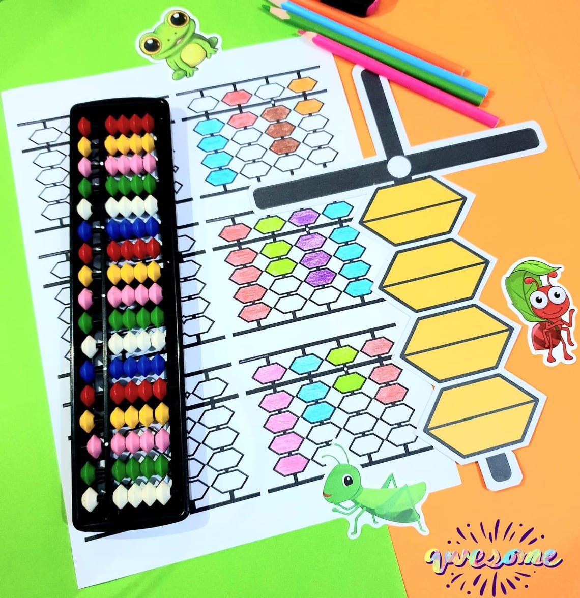 Soroban Abacus Template for Colouring – 10 A4 Pages | Kids Arithmetic ...