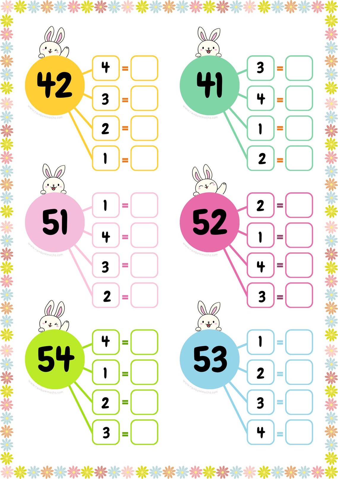 Abacus Small Friends +4+3+2+1 Formulas Practice 15 A4 Worksheets ...