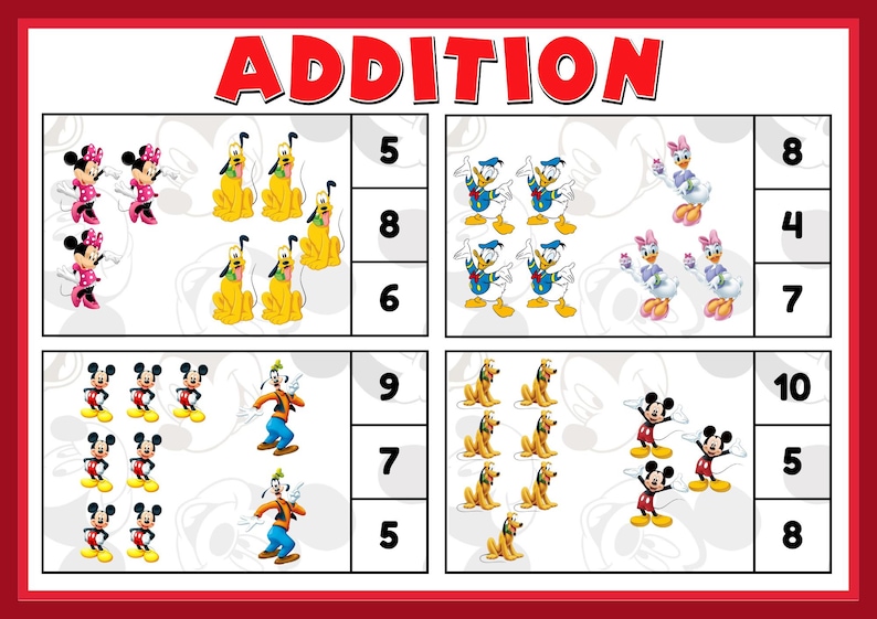 Mickey Mouse and Friends _counting 1-10 Flashcards for Kids _3 Addition ...