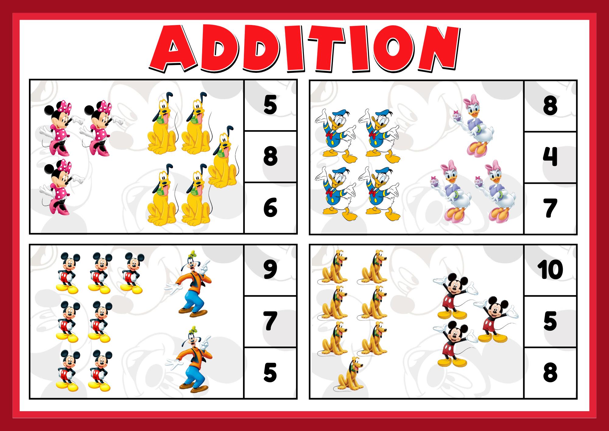 Mickey Mouse and Friends _counting 1-10 Flashcards for Kids _3 Addition ...
