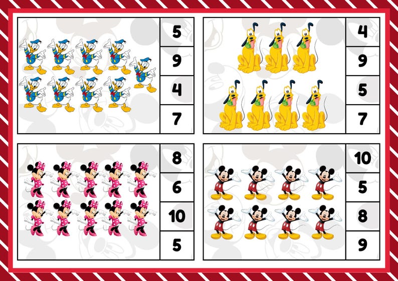 Mickey Mouse and Friends _counting 1-10 Flashcards for Kids _3 Addition ...