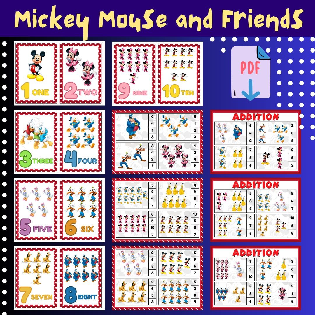 Mickey Mouse and Friends _counting 1-10 Flashcards for Kids _3 Addition ...