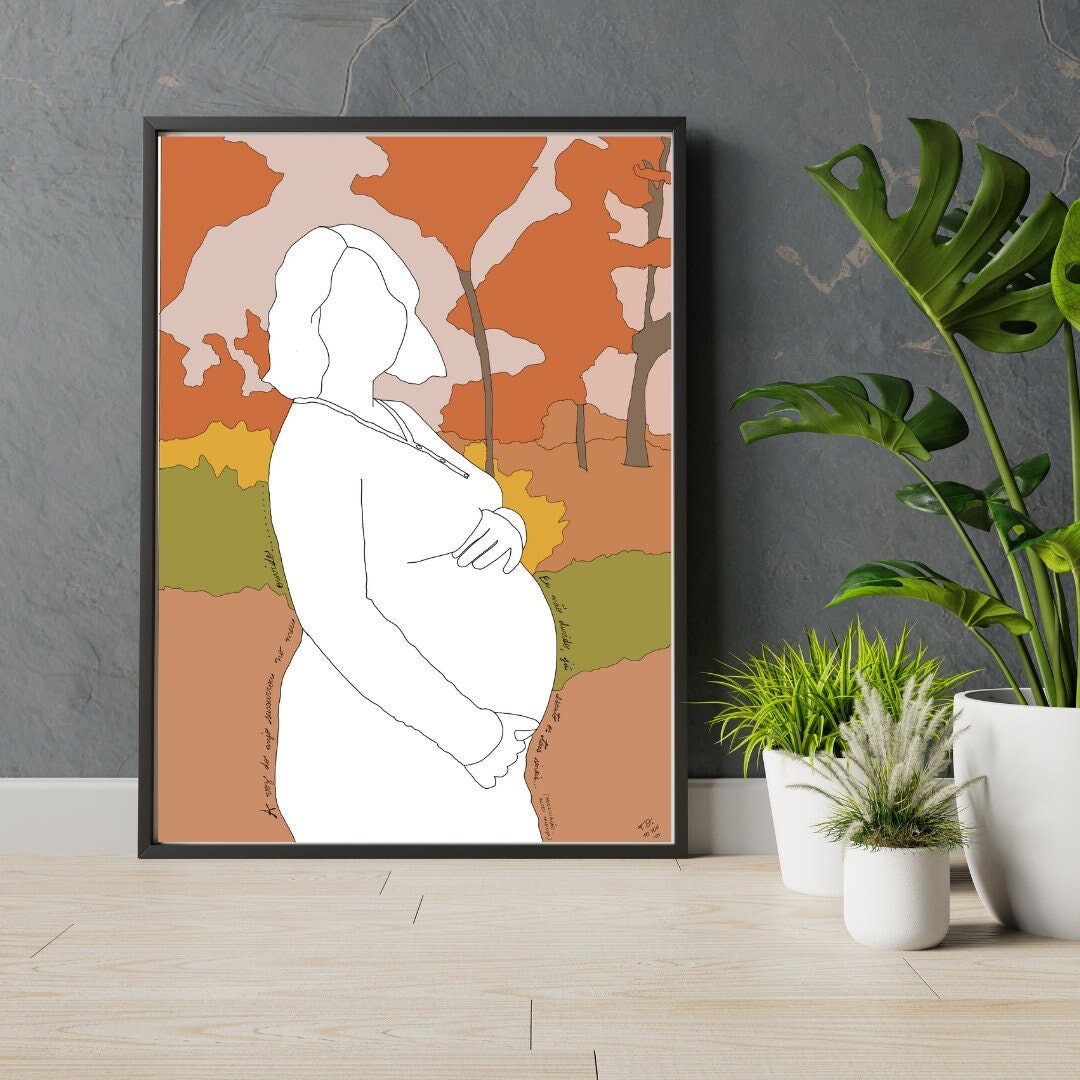 Mom-to-be Line Art Portrait, Unique Mom-to-be Gift, Mother's ...