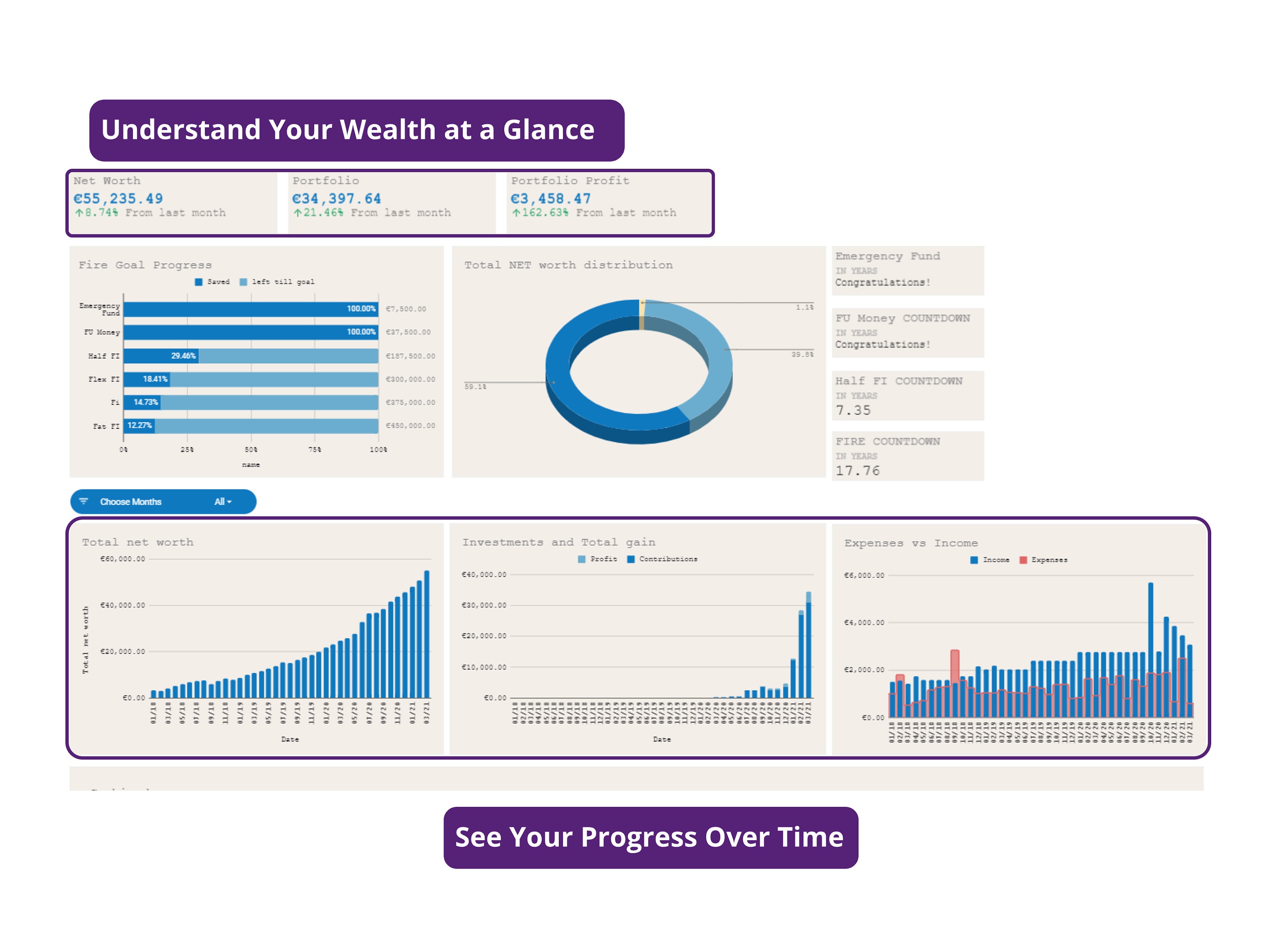 Annual Wealth Retirement Dashboard FI/RE | Monthly Finance Dashboard ...