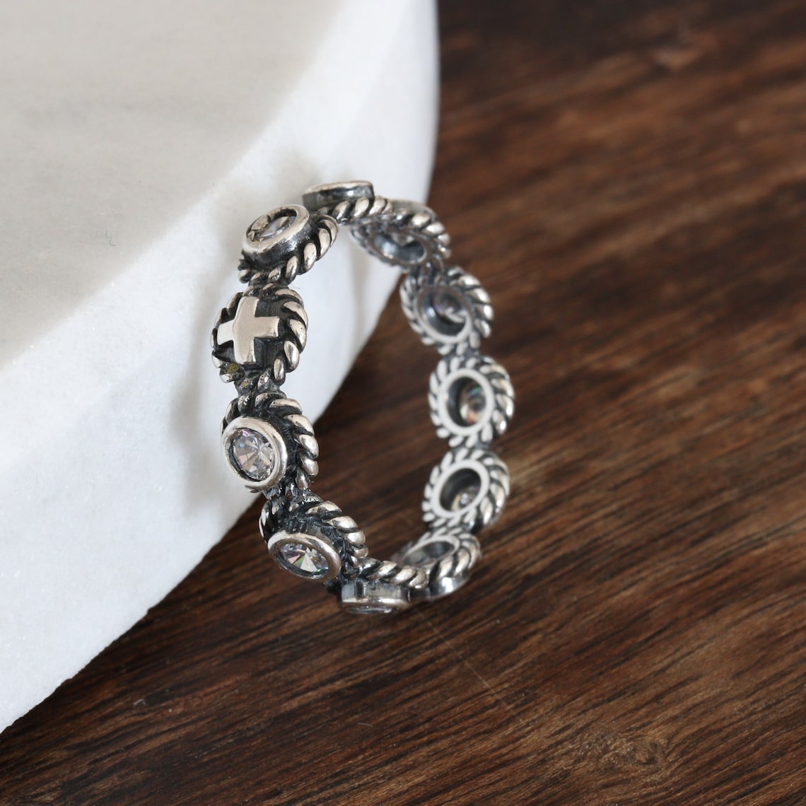 Sterling silver rosary ring rosary ring with zirconia | Etsy