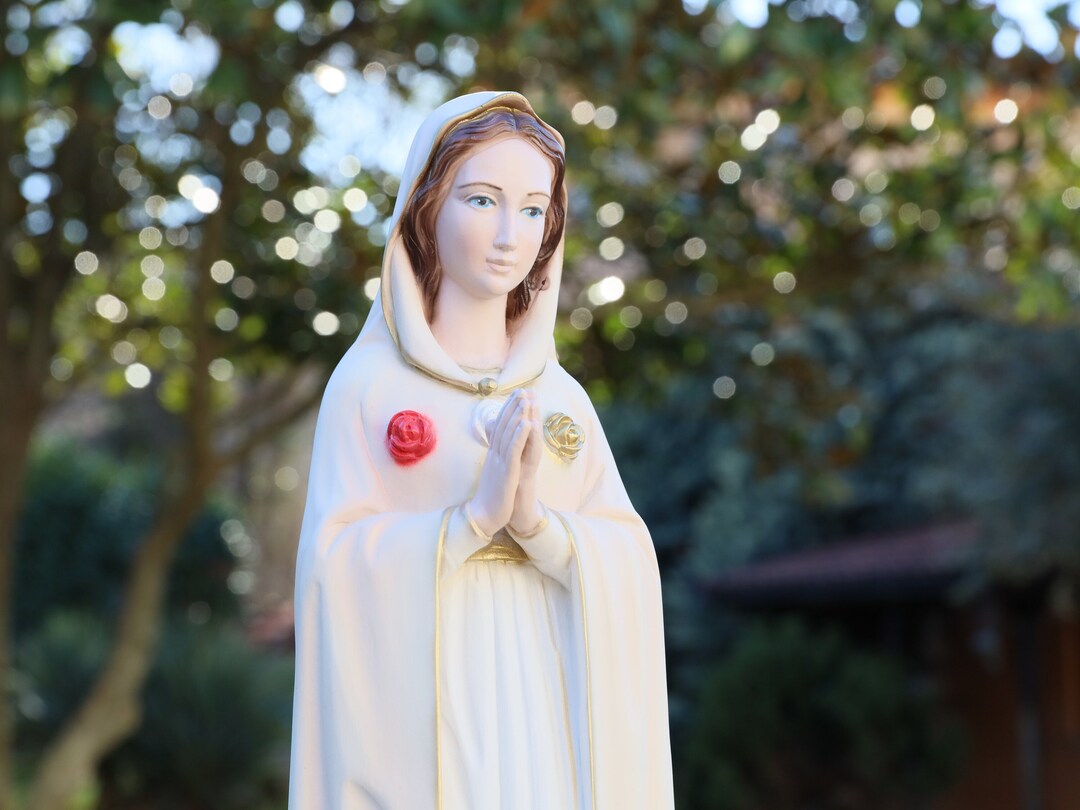Our Lady of Mystique Rose Statue: 20" Marble Powder, Catholic Garden ...