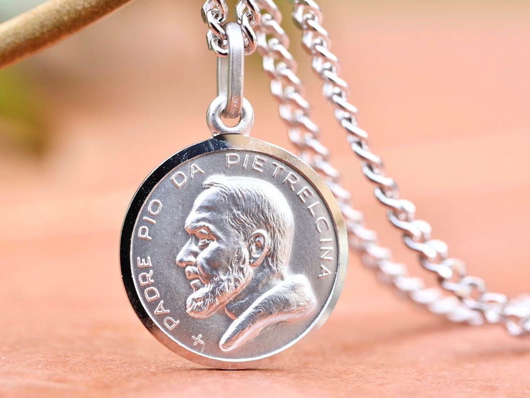 Padre Pio Medium Size Medal, Sterling Silver 925 ,medal of St Pio of ...