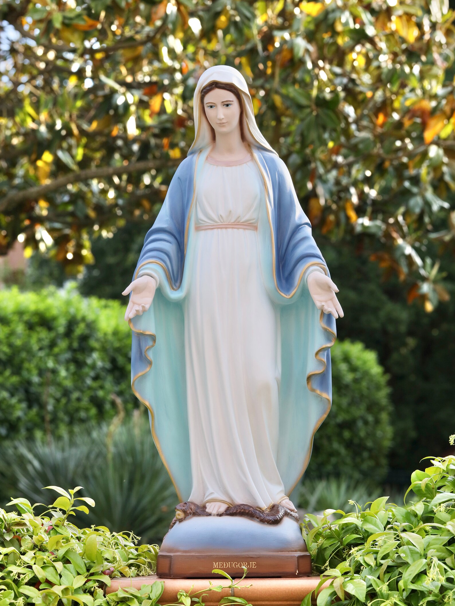Our Lady of Grace Statue: 31" Blue Virgin Mary Marble Powder Statue - Etsy
