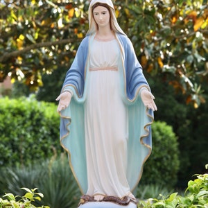 Our Lady of Grace Statue: 31" Blue Virgin Mary Marble Powder Statue - Etsy