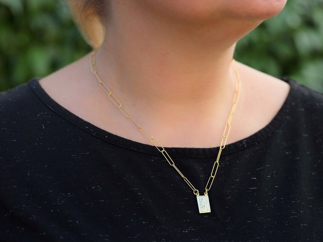 Elegant 18K Gold-plated Sterling Silver Scapular Catholic Necklace With ...