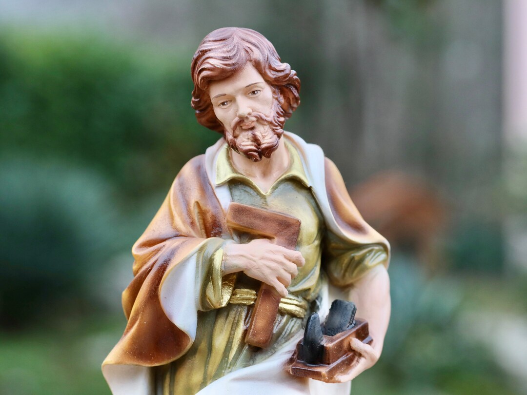 Hand-painted St Joseph the Worker Statue: Marble Powder Home Altar ...