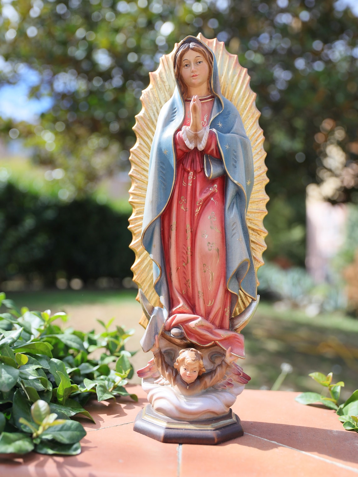 Hand Carved Our Lady of Guadalupe Maple Wood Statue - 18 Inch Home ...