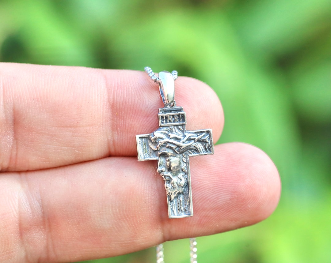 Sterling Silver 925 Crucifix With Jesus Christ Profile Face for ...