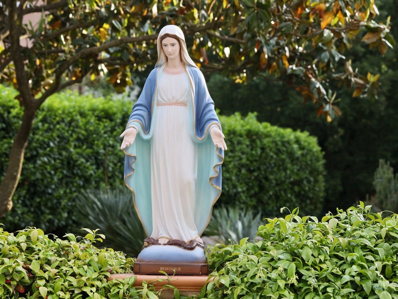 Our Lady of Grace Statue: 31" Blue Virgin Mary Marble Powder Statue - Etsy