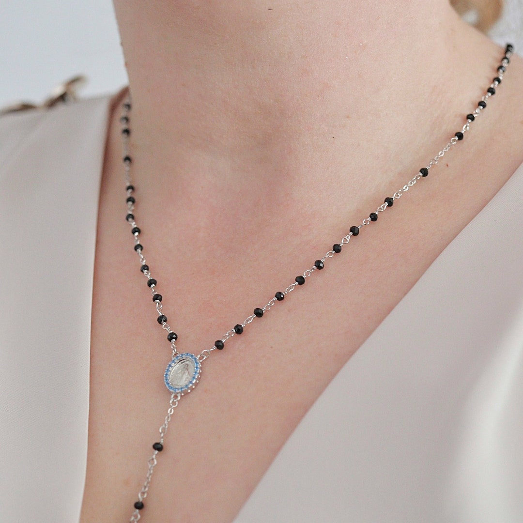 Collier chapelet, argent sterling 925, collier onyx noir de style ...
