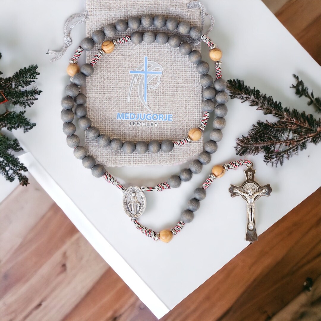 Parcord Rosary, Hand Made Wooden Rosary , St Benedict Cross and ...