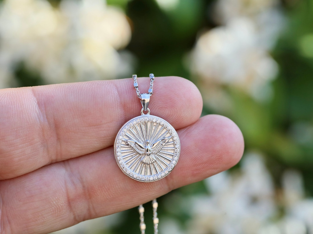 20 Mm Holy Spirit Pendant, Sterling Silver 925 Pendant, Round Holy ...