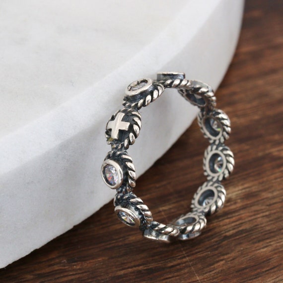 Sterling silver rosary ring rosary ring with zirconia | Etsy
