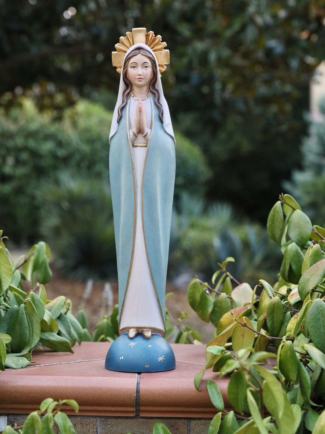 Hand-carved Linden Wood Virgin Mary Statue: Modern Catholic Home Altar ...