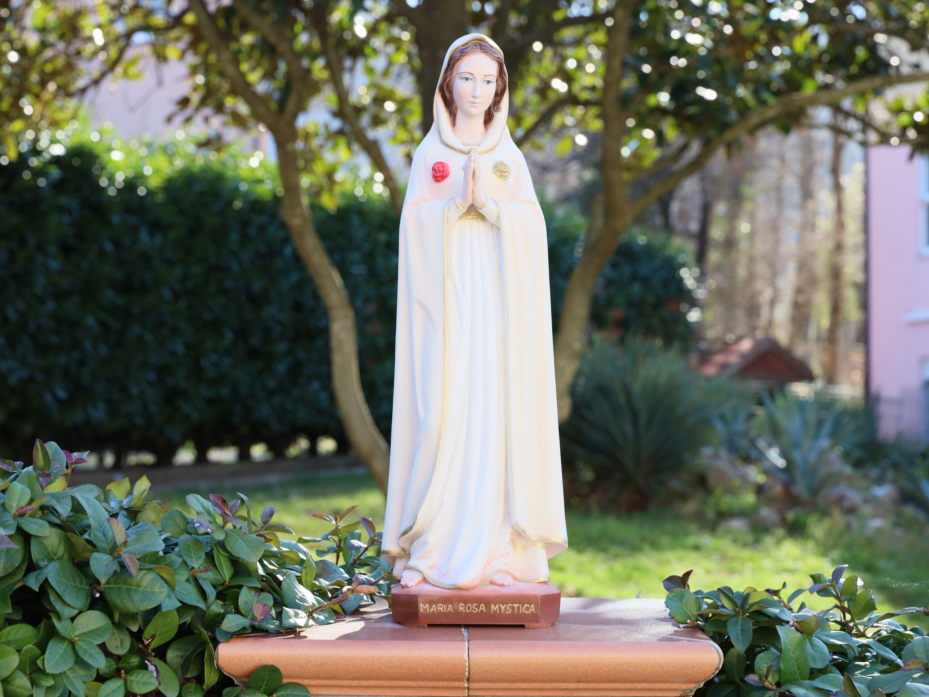 Our Lady of Mystique Rose Statue: 20" Marble Powder, Catholic Garden ...