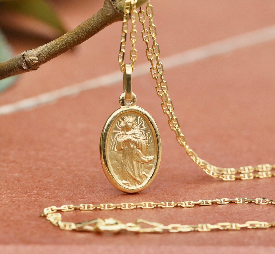 Gold Plated Sterling Silver Immaculate Conception Pendant - Virgin Mary ...