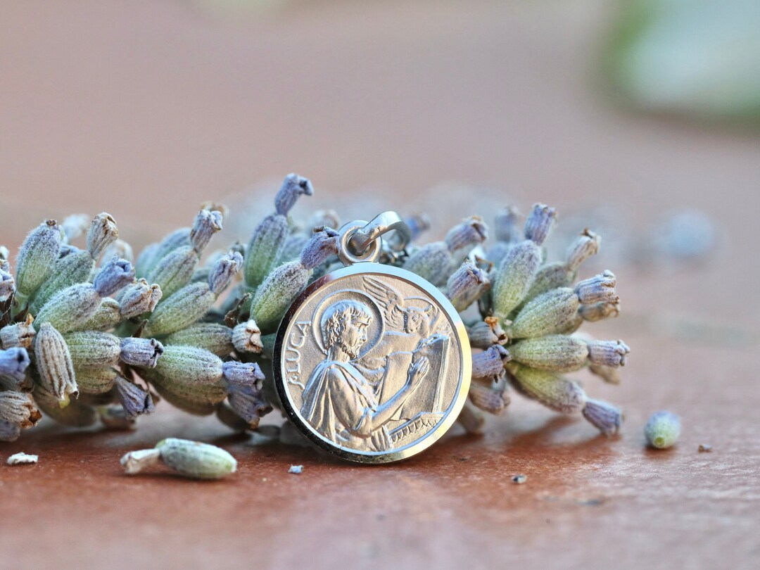 St Luca Sterling Silver Medal Pendant: Rhodium Plated Catholic Gift - Etsy
