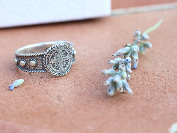 Saint Benedict Ring Rosary Ring Sterling Silver Rosary Ring for Man Cross Ring Gift for Catholic Vintage Rosary Ring Antique Silver Etsy
