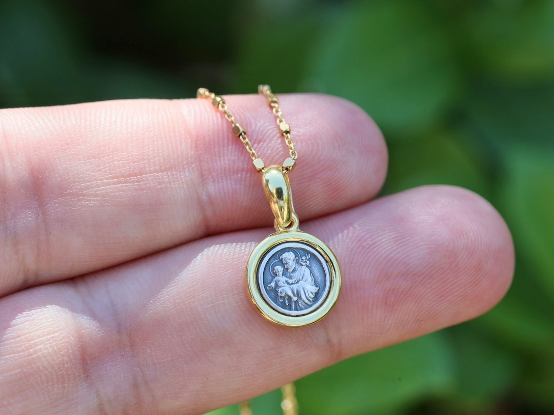 St Joseph Medal: Dainty Gold Plated Sterling Silver 925 Pendant - Etsy