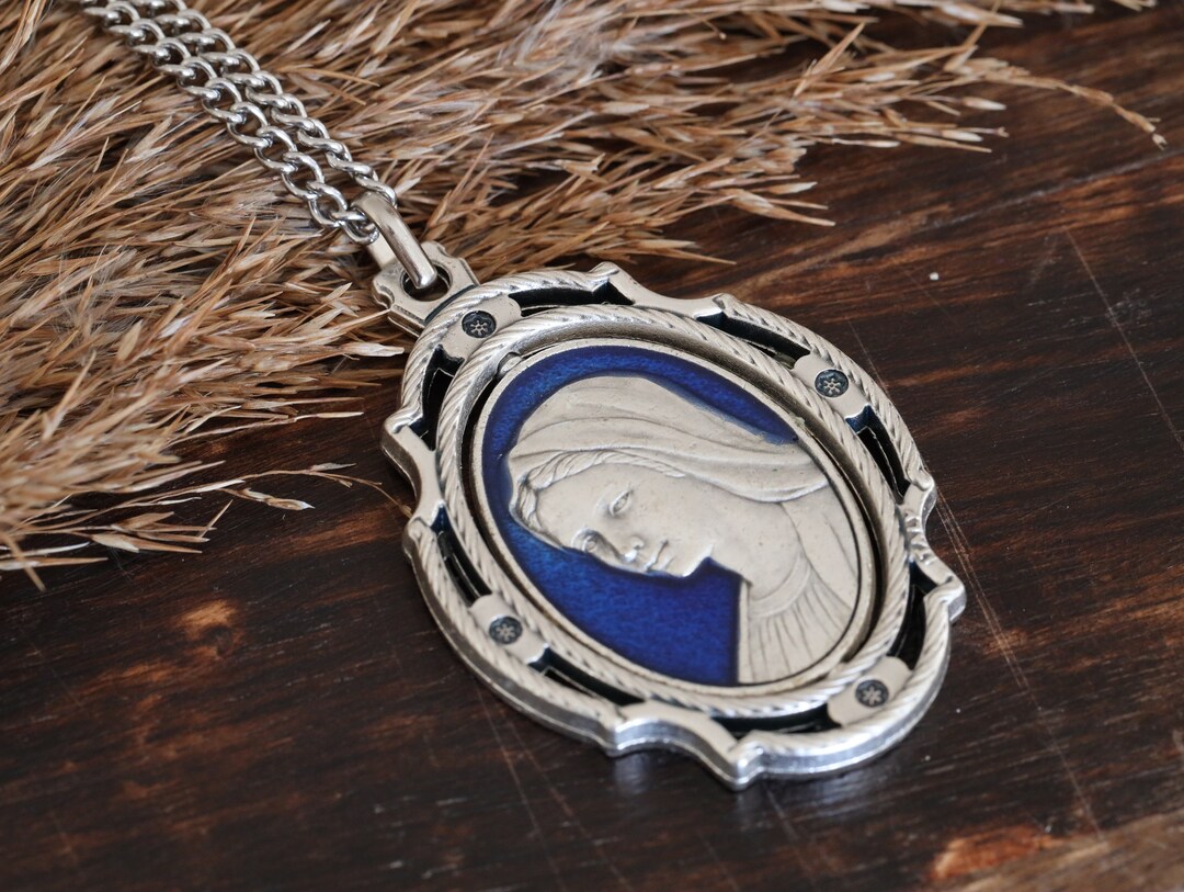 Our Lady Divine Mercy Medal: Silver Catholic Necklace With Blue Enamel ...