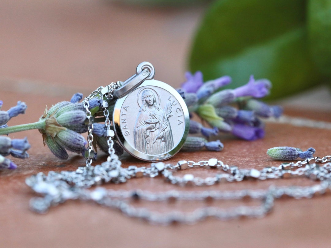 St. Lucia Sterling Silver Medal Pendant - Catholic Diamond Cut - Etsy