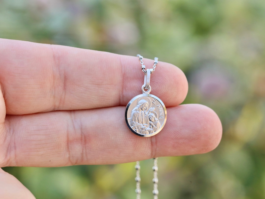 Sterling Silver St Anne Medal: Catholic Saint Pendant Necklace - Etsy