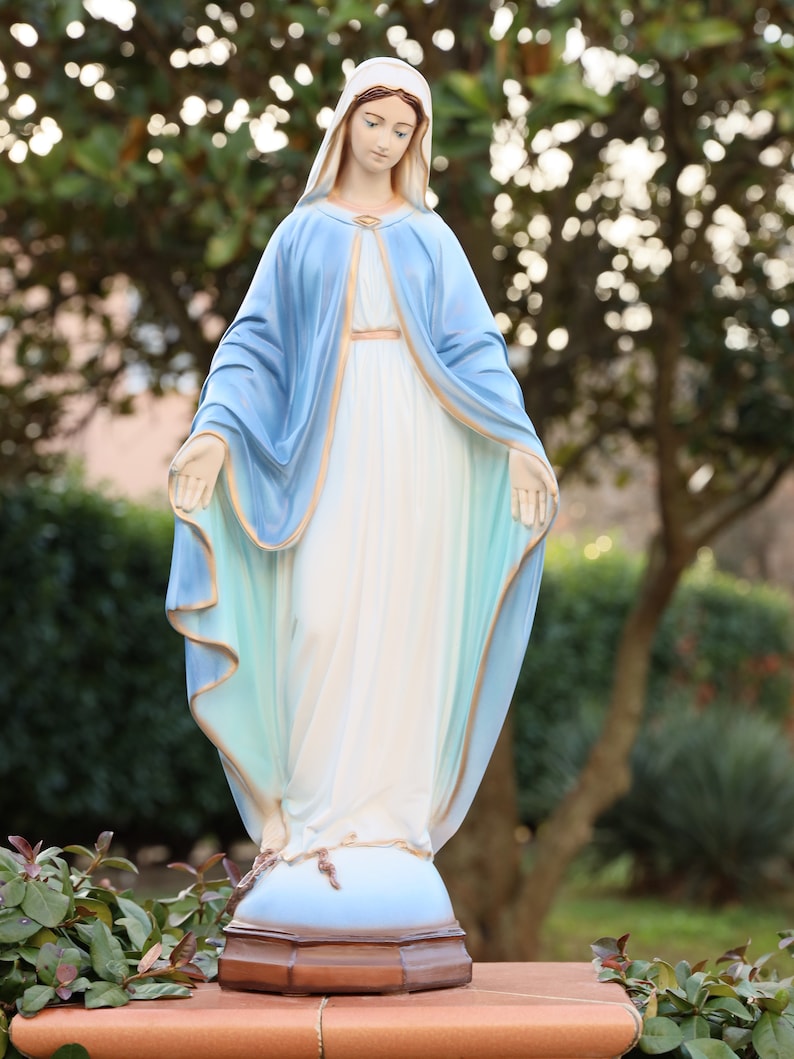 Hand-painted Our Lady of Grace Statue: 23-inch Marble Powder Virgin ...