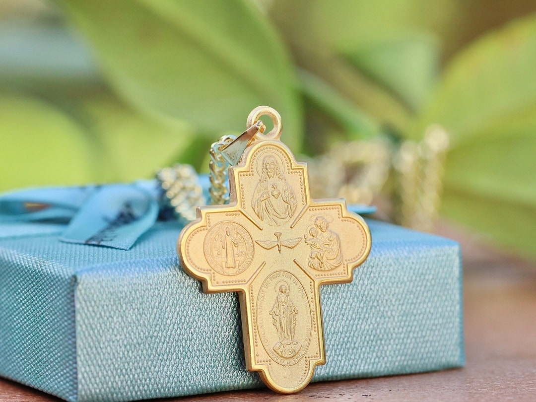 Gold Plated Sterling Silver 4-way Cross: Saints Scapular Medal - Etsy