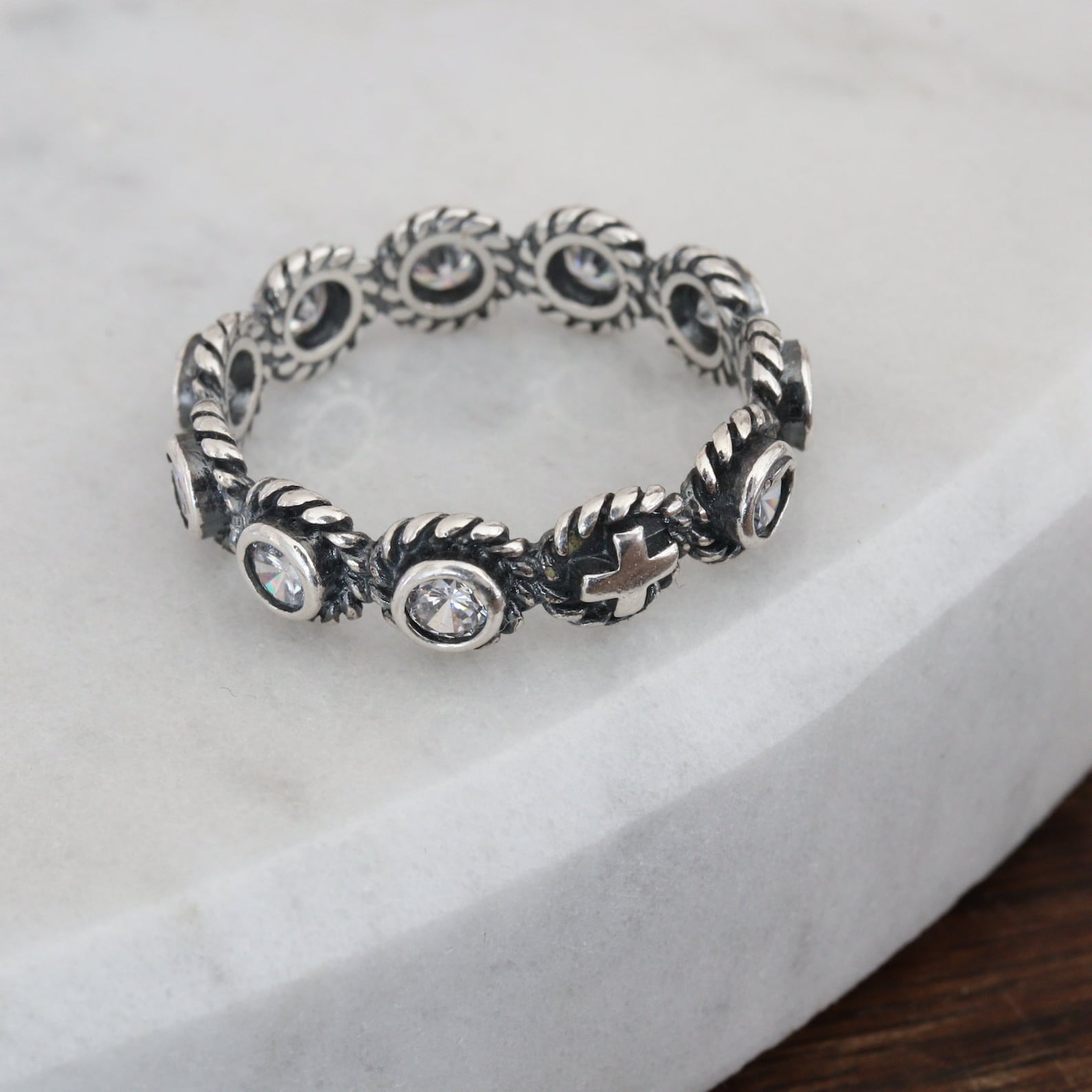 Sterling Silver Rosary Ring Rosary Ring With Zirconia - Etsy