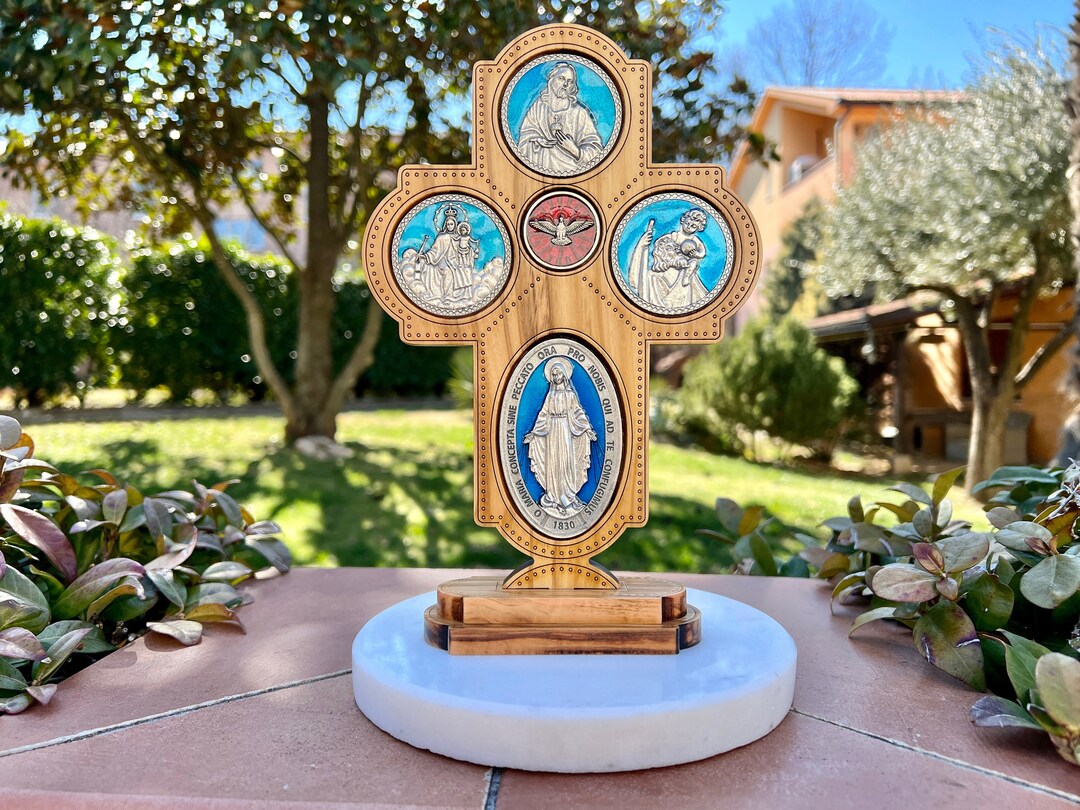 Four Way Table Cross With Stand, 4 Way Olive Wood Cross, Home Altar ...